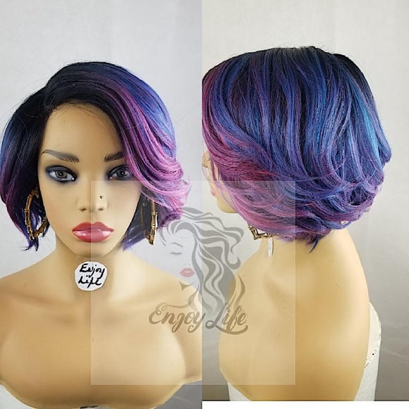 Accessories | Sexy Human Hair Multi Colorful Bob Wig Round Part | Poshmark